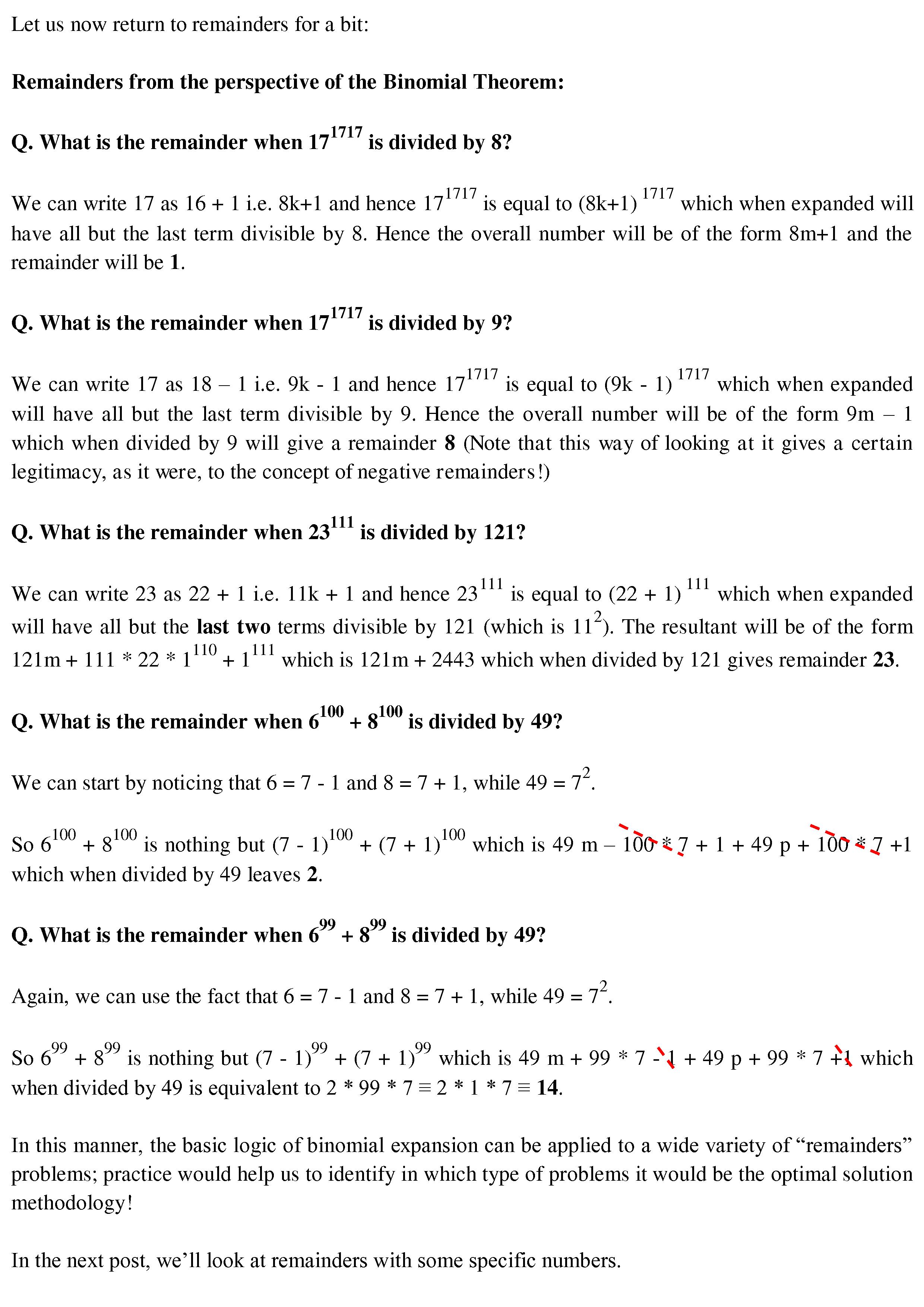Remainders and the Binomial Theorem – CAT-holics