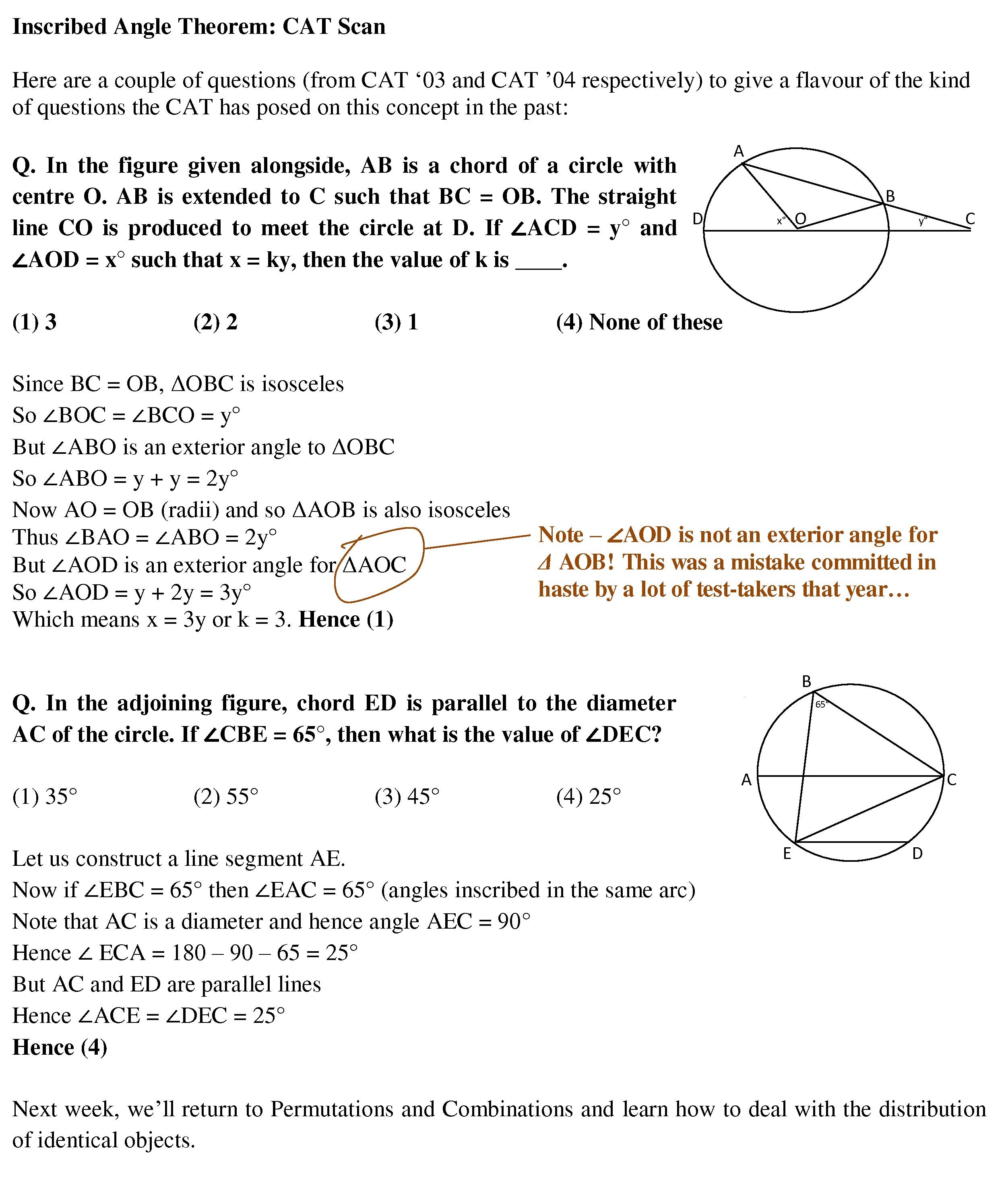 Inscribed Angle Theorem – CAT Scan – CAT-holics