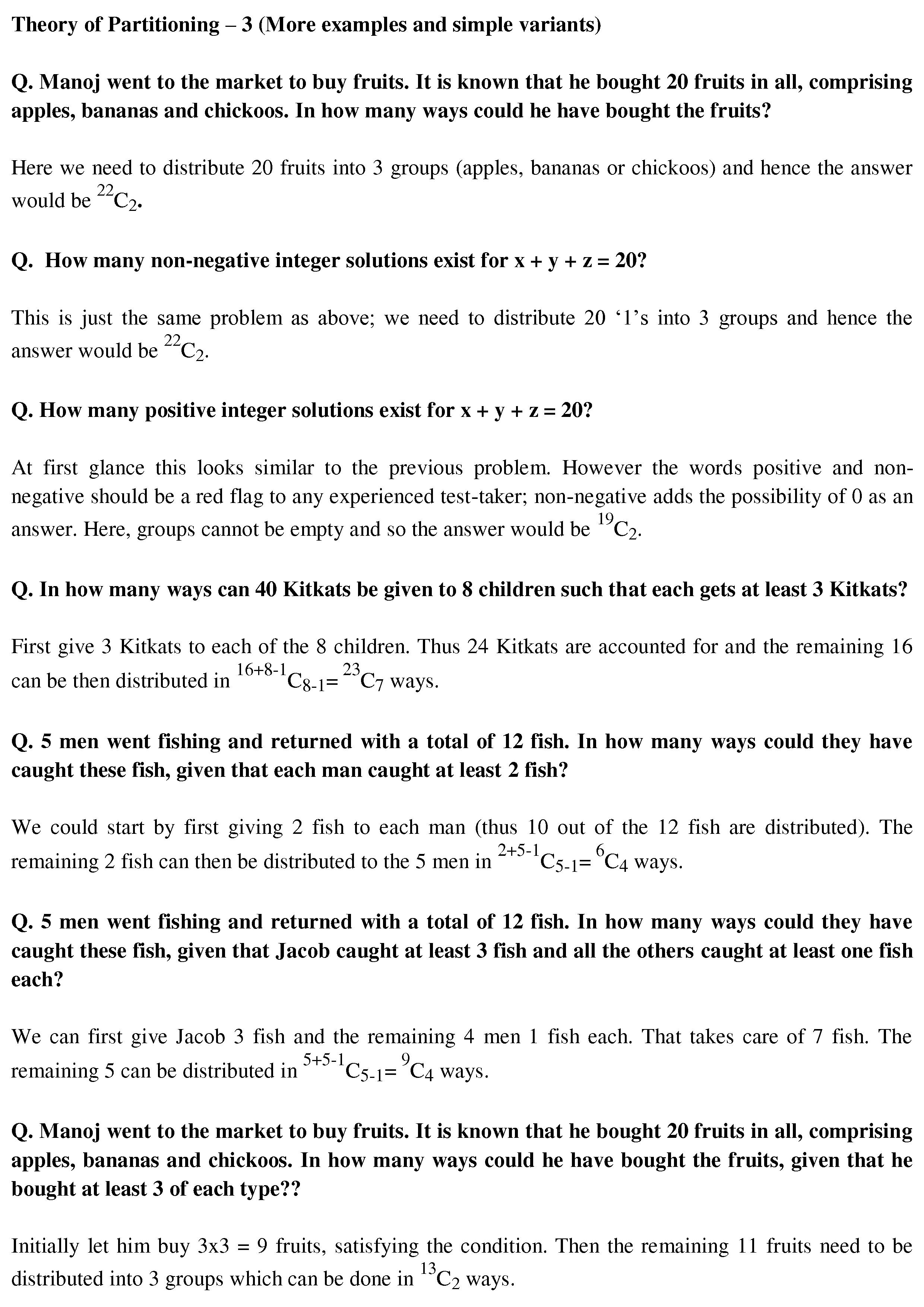 Partitioning – some examples – CAT-holics