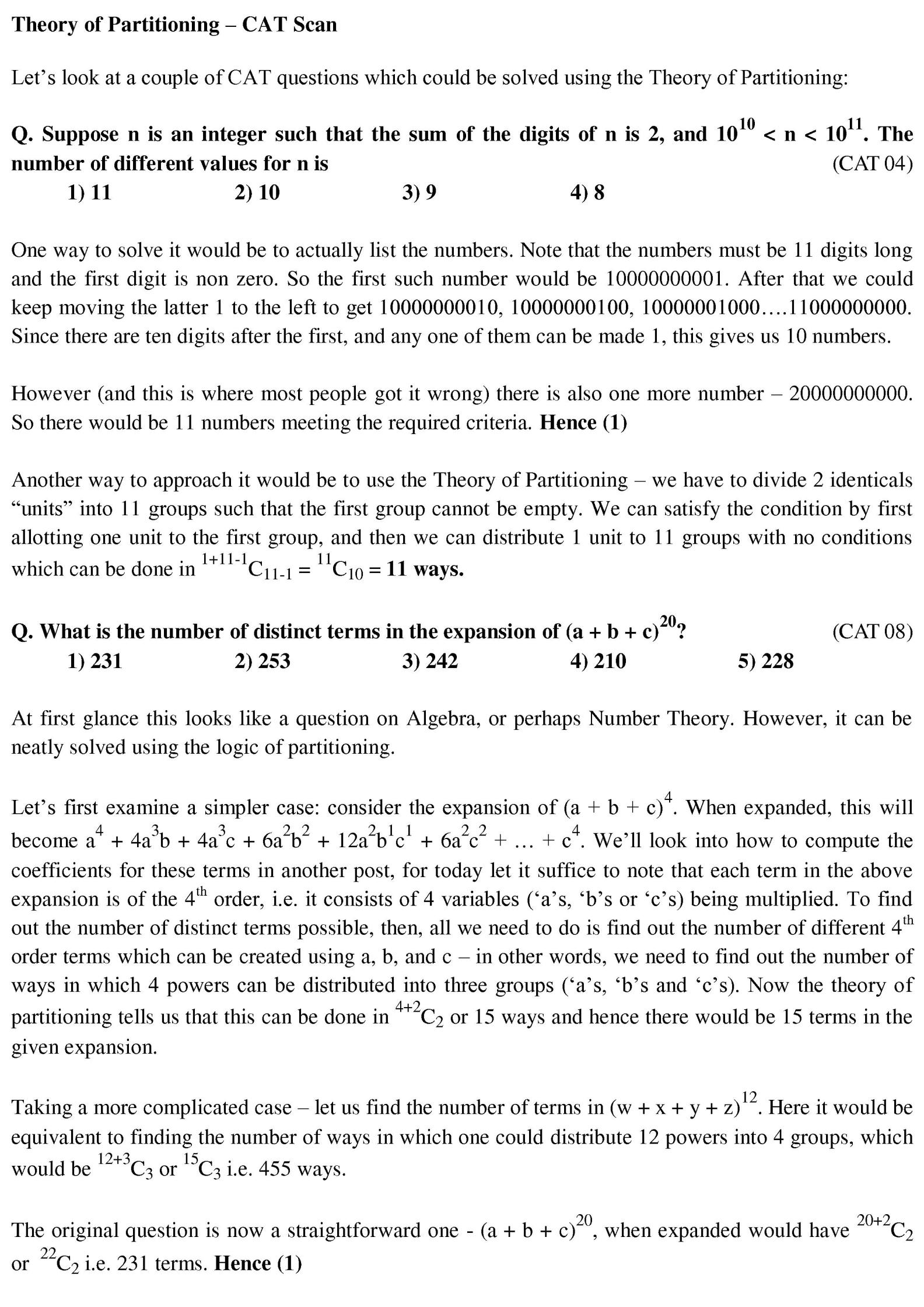 Theory of Partitioning – CAT Scan – CAT-holics