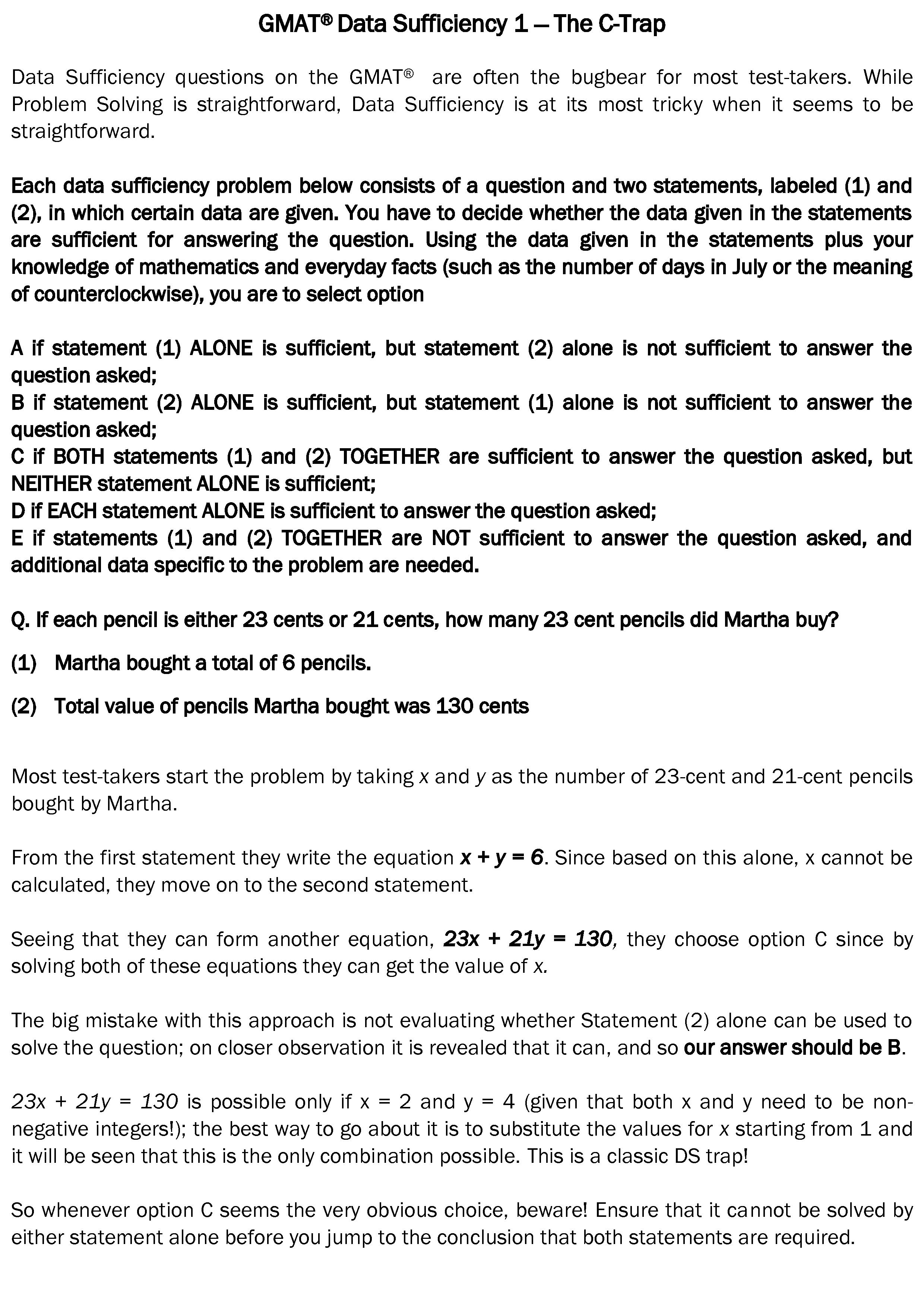 Data Sufficiency – 1 – CAT-holics