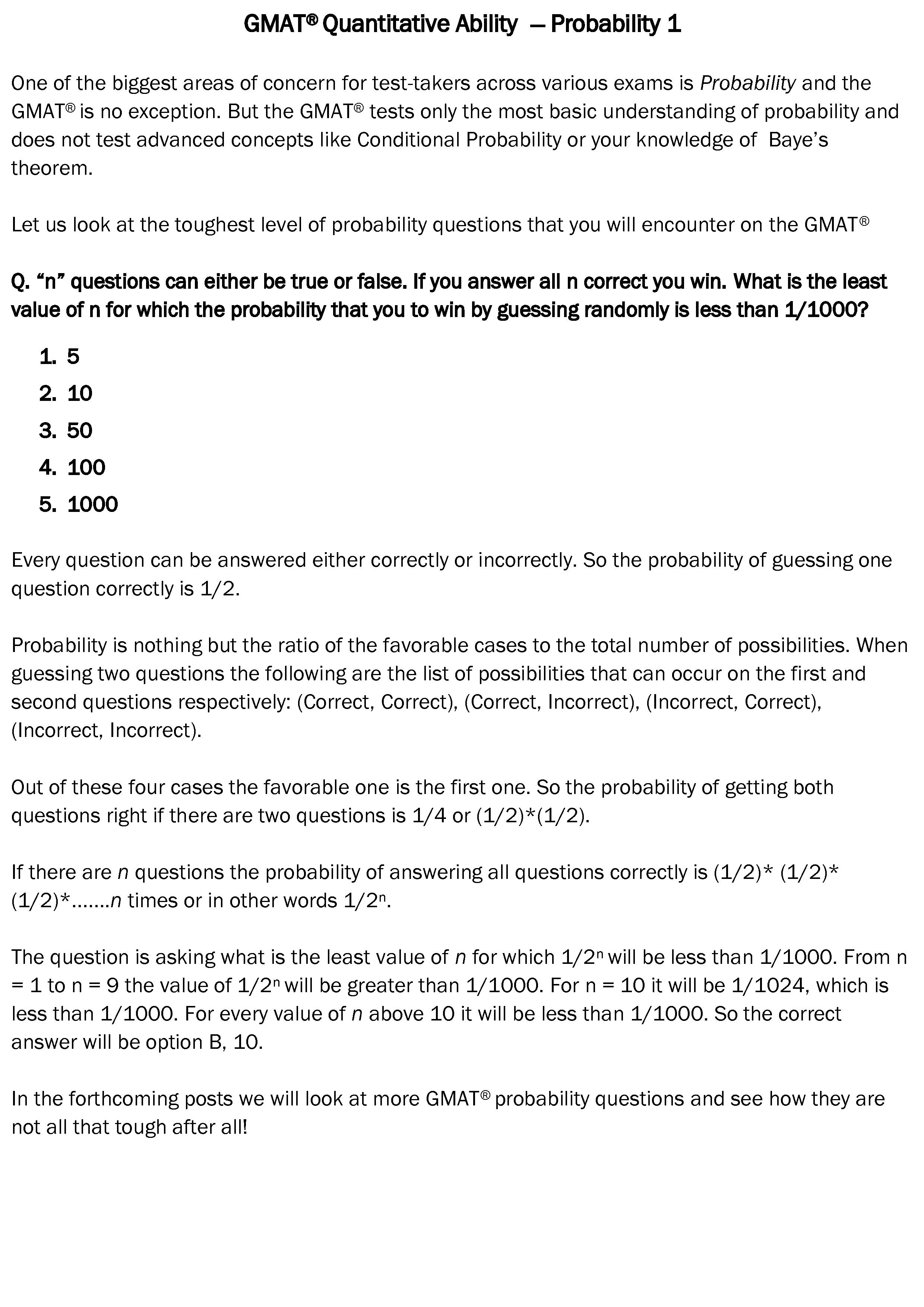 GMAT – Probability 1 – CAT-holics