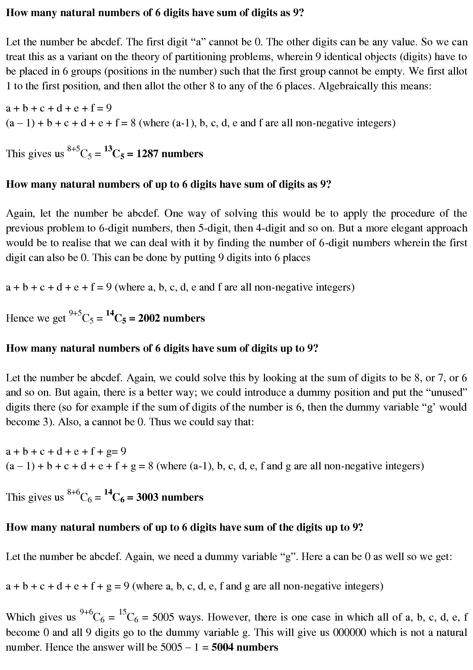 PnC Examples – Numbers with Fixed Digit-sums – CAT-holics